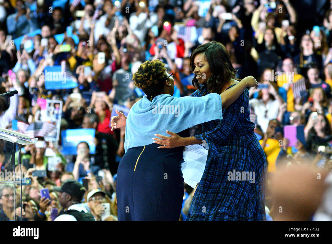 First Lady Michelle Obama is introduced on stage by PA Victory 2016 ...