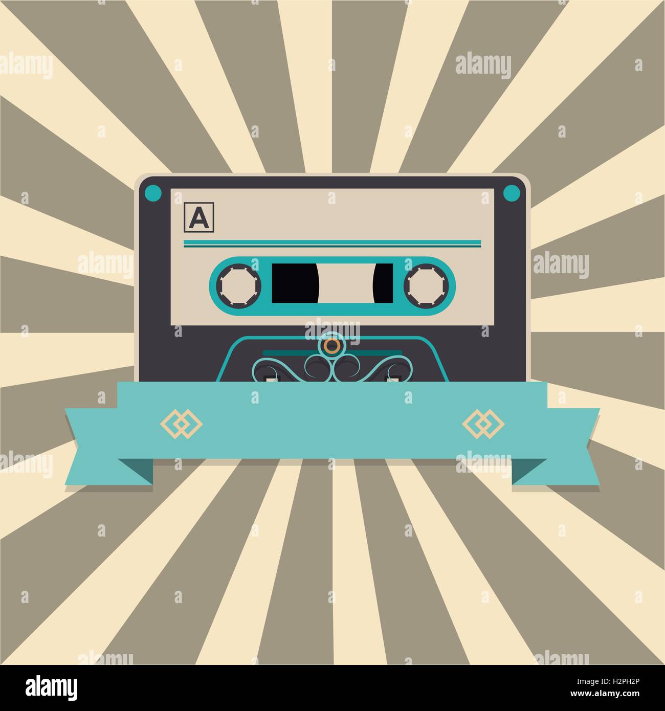 audio cassette tape over striped background and banner image Stock ...