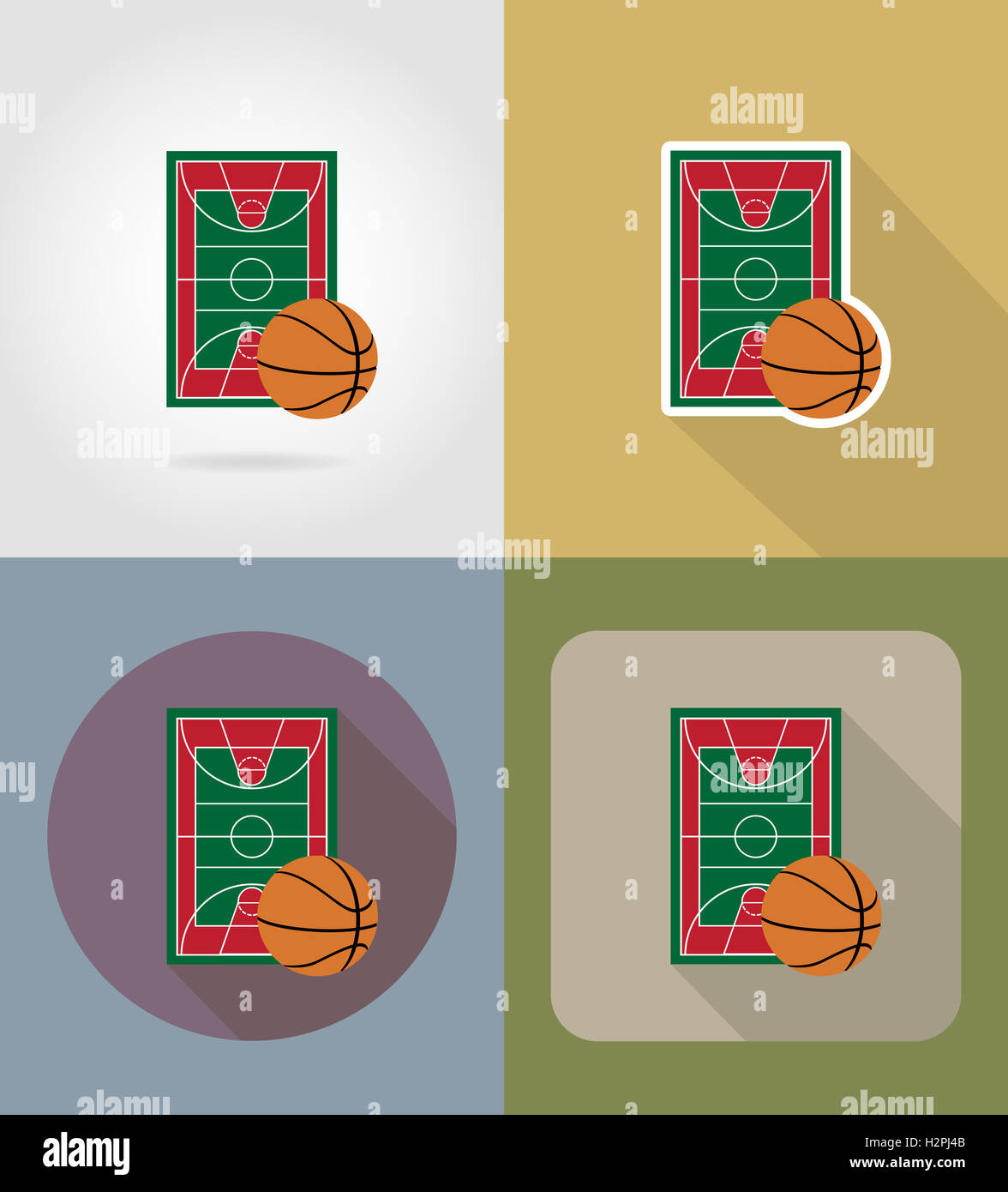 basketball court flat icons illustration isolated on background Stock ...