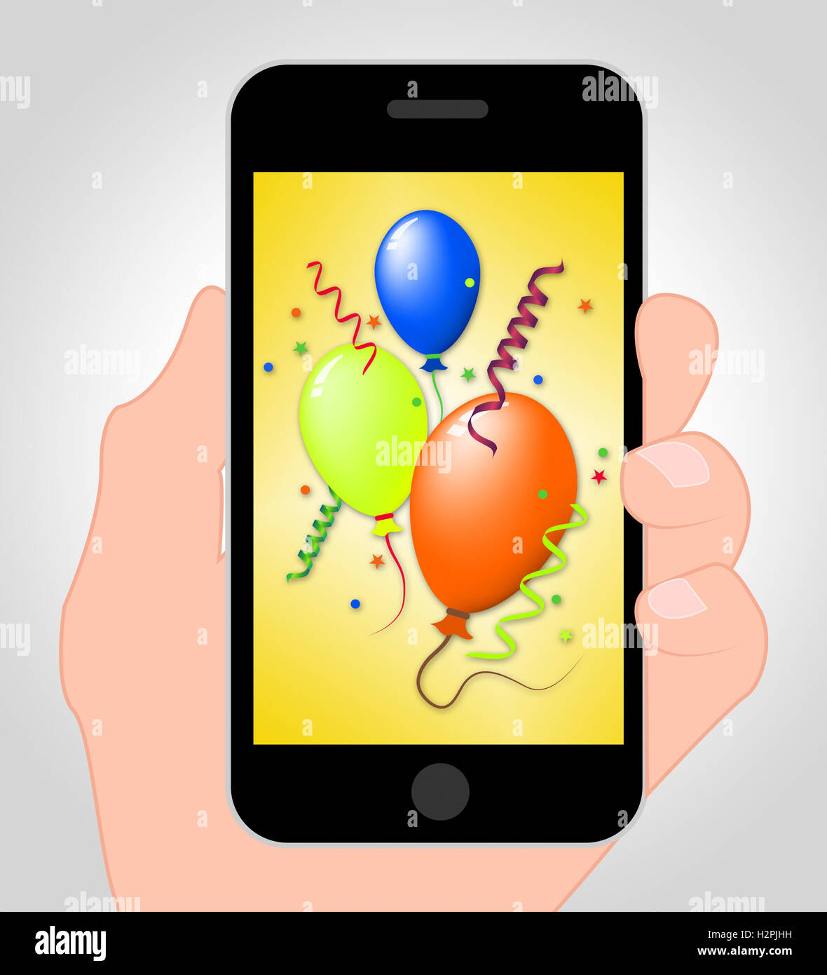 Balloons Party Online Represents Mobile Phone 3d Illustration Stock ...