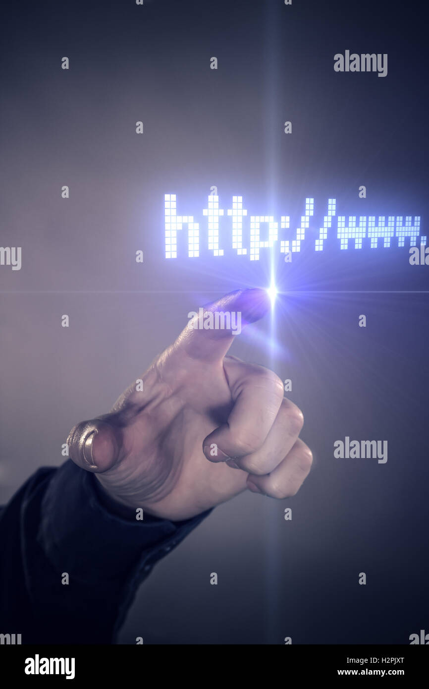 Man finger connecting to virtual touch screen Stock Photo - Alamy