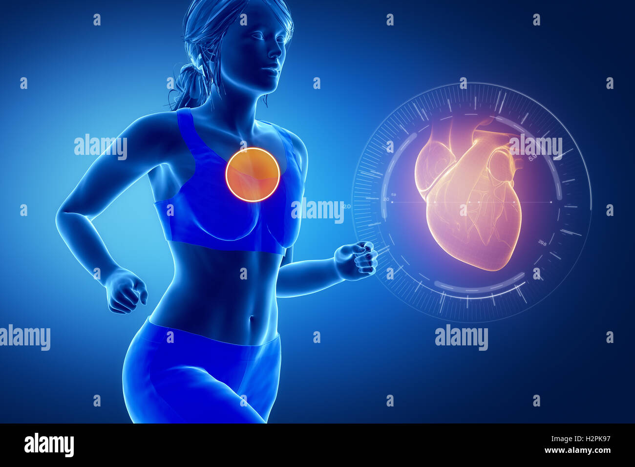Running woman focused on heart Stock Photo - Alamy