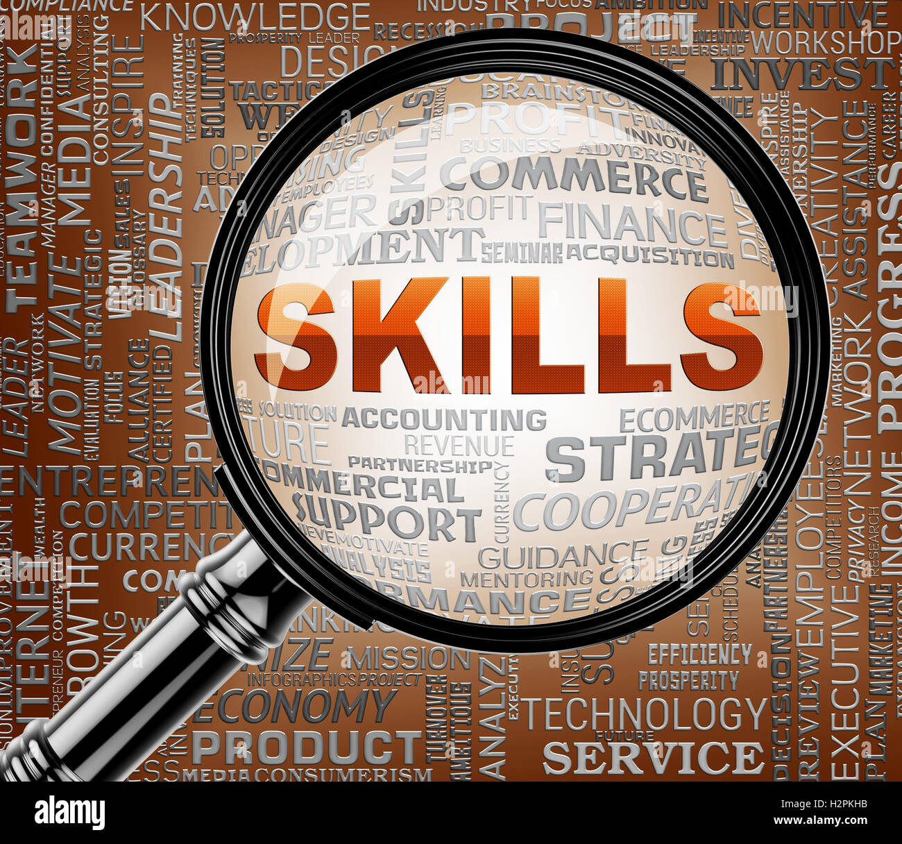 Skills Word Magnifier Represents Abilities Research 3d Rendering Stock ...