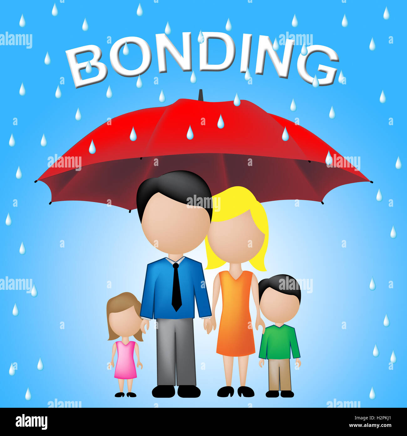 Family Under Umbrella With Bonding Word Shows Love Feeling And ...