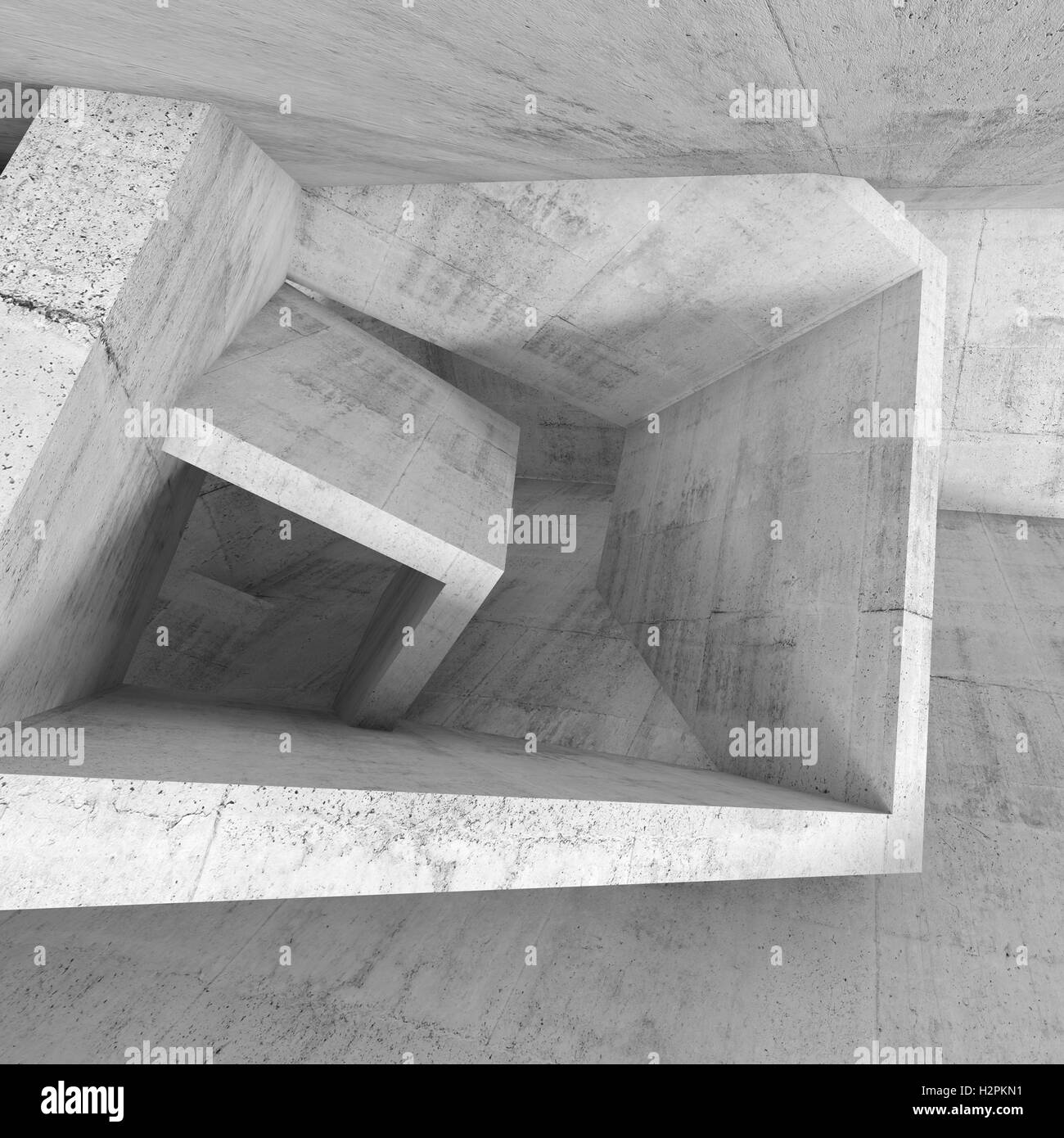 Abstract white concrete room with cubic structures installation ...