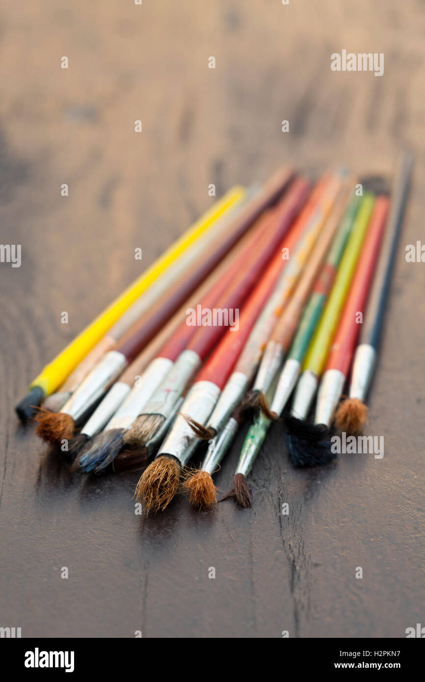 Group of colorful school paintbrushes. Back to school concept Stock ...