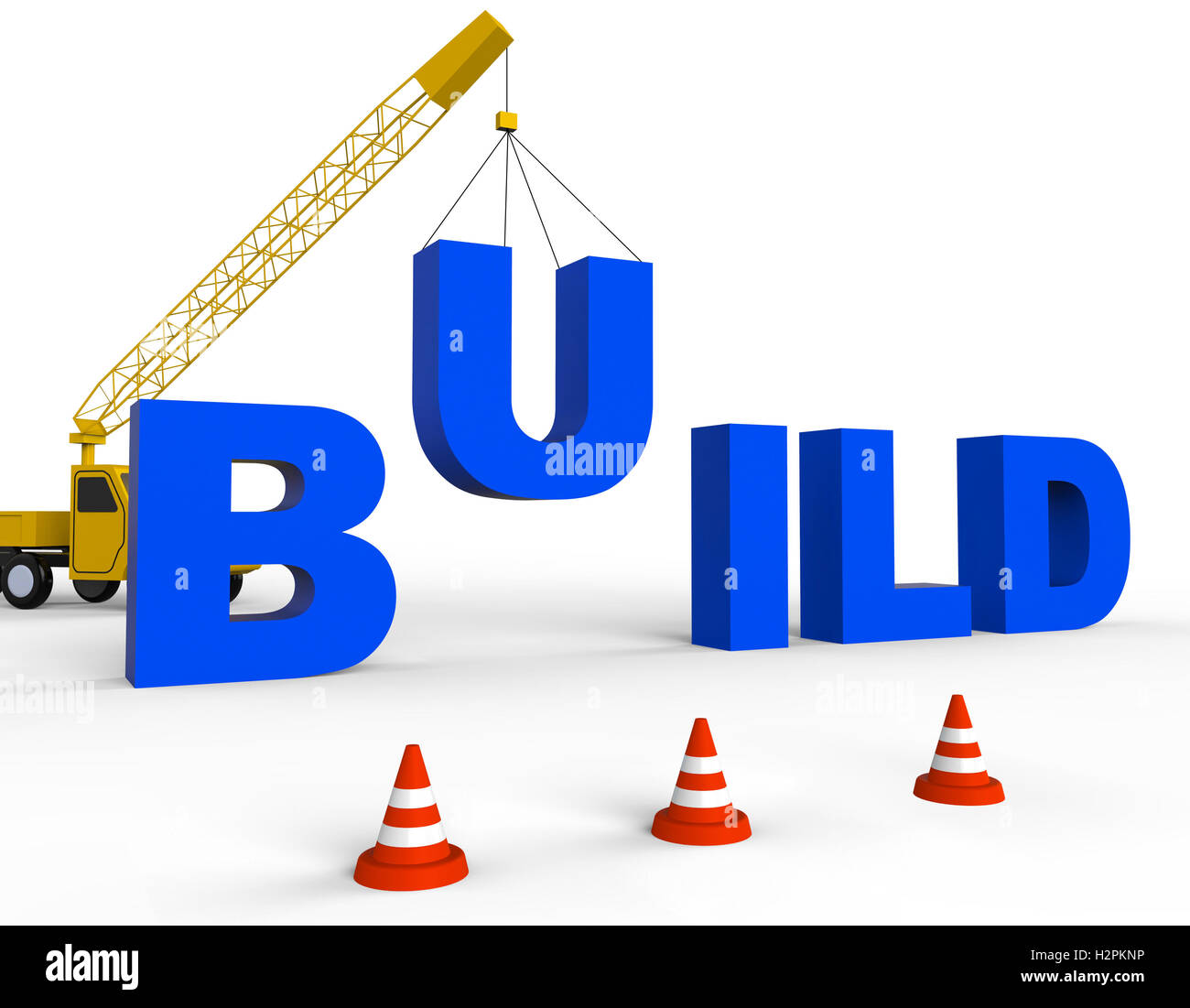 Crane Making Build Word Means House Building 3d Rendering Stock Photo ...