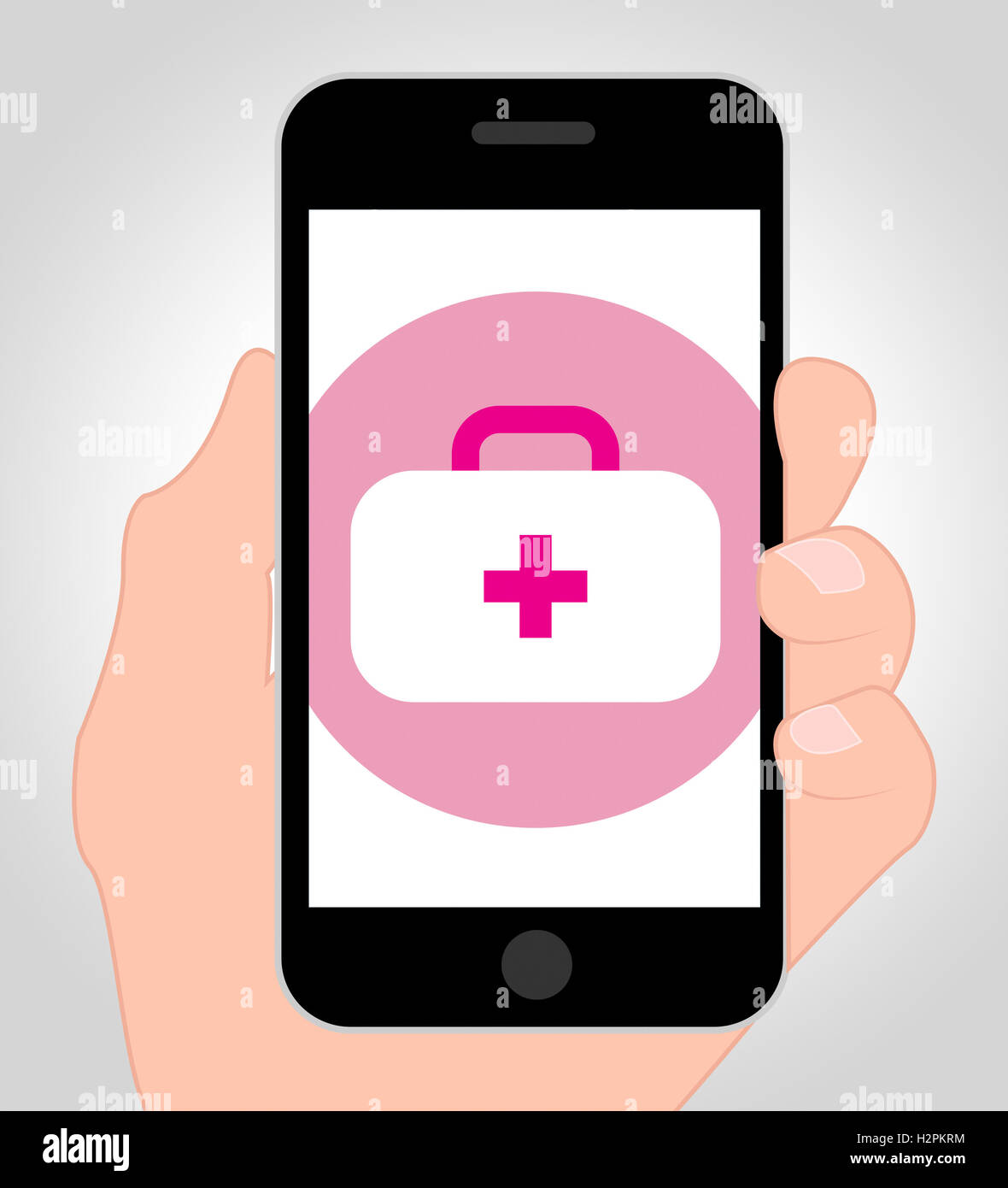 Hand With Phone Shows First Aid Online Emergency 3d Illustration Stock ...