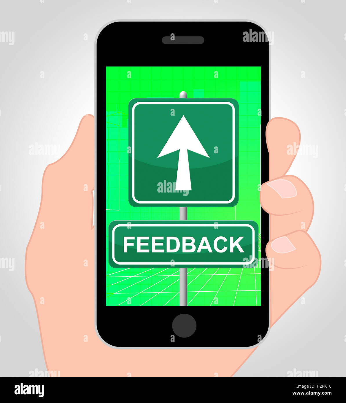 Hand Holding Mobile Phone Showing Feedback Online Indicates Opinion ...