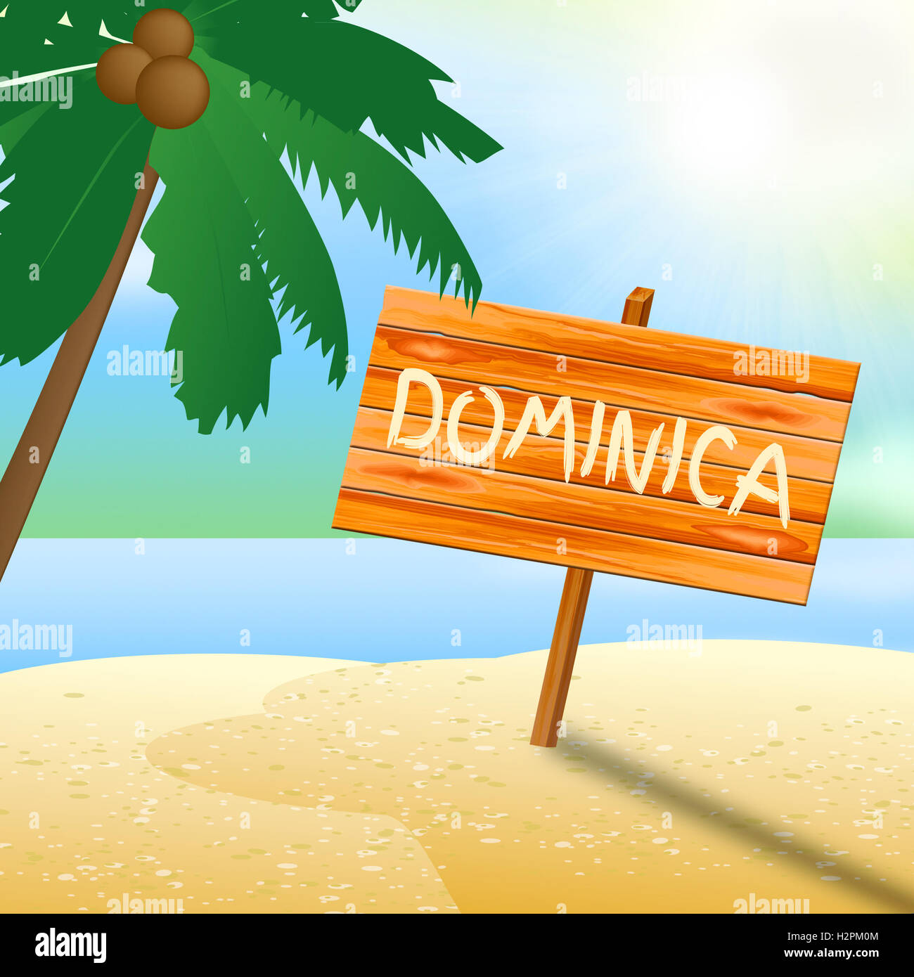 Dominica Sign On Beach Represents Tropical Coast 3d Illustration Stock ...