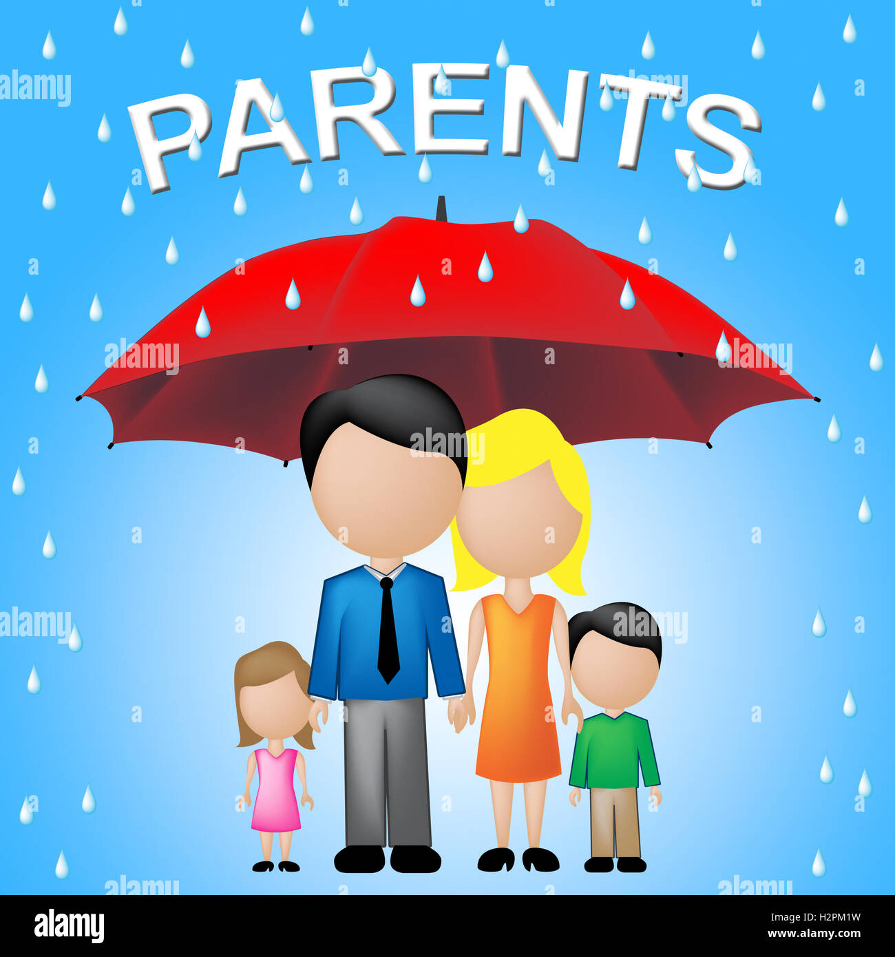 Parents Over Umbrella Shows Mother Father And Child Stock Photo - Alamy