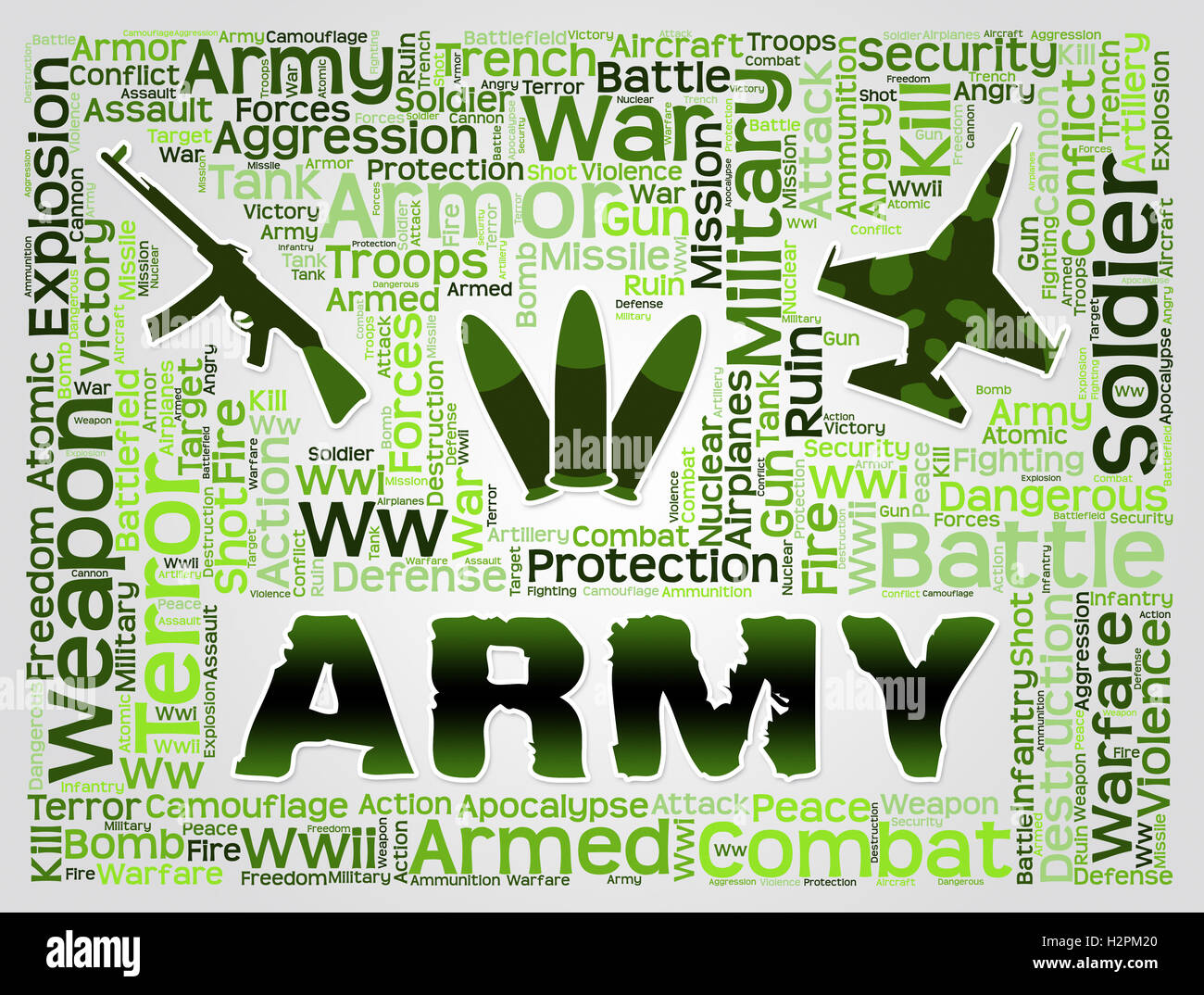 Army Words And Symbols Show Defense Forces And Fighting Stock Photo - Alamy