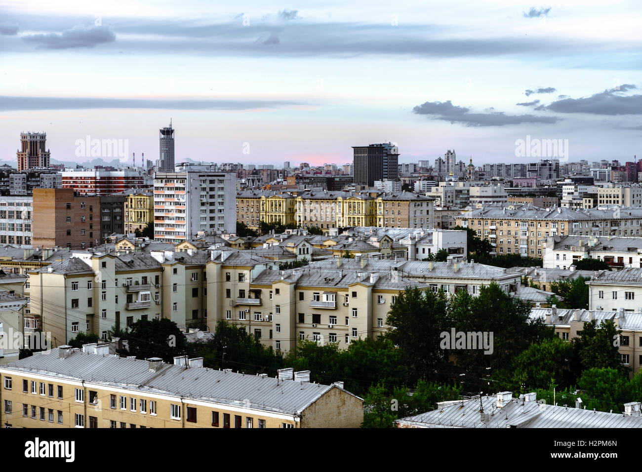 Classic Moscow city overview on sunset. panorama. Russia Stock Photo ...