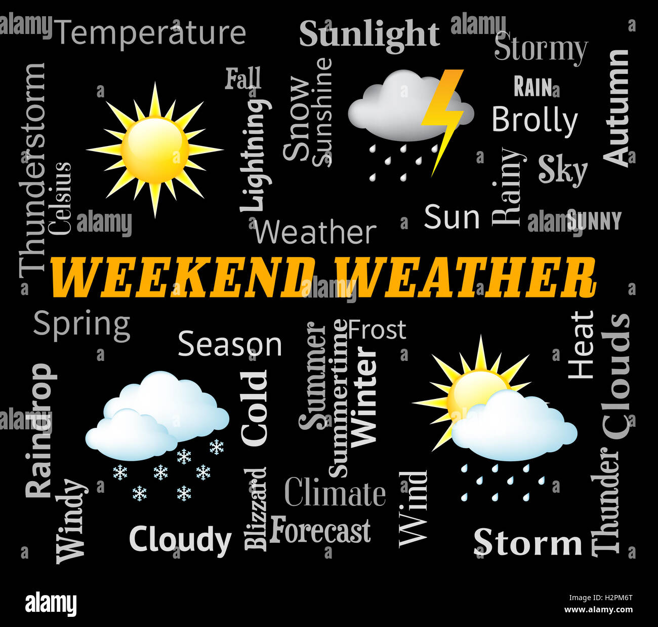 Weekend Weather Symbols Means Saturday And Sunday Forecast Stock Photo ...