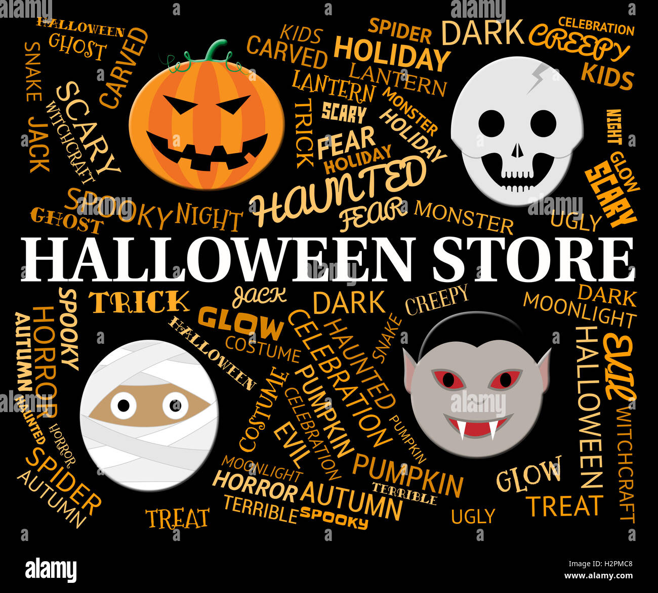 Halloween Store Words And Icons Means Spooky And Haunted Shop Stock ...