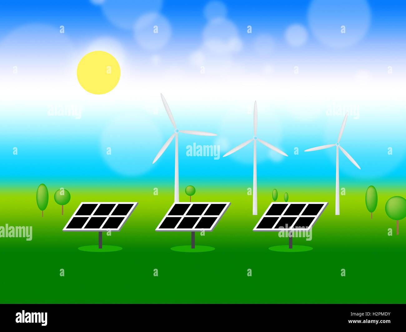 Solar Wind Power Symbols Mean Renewable Resources And Energy Stock ...