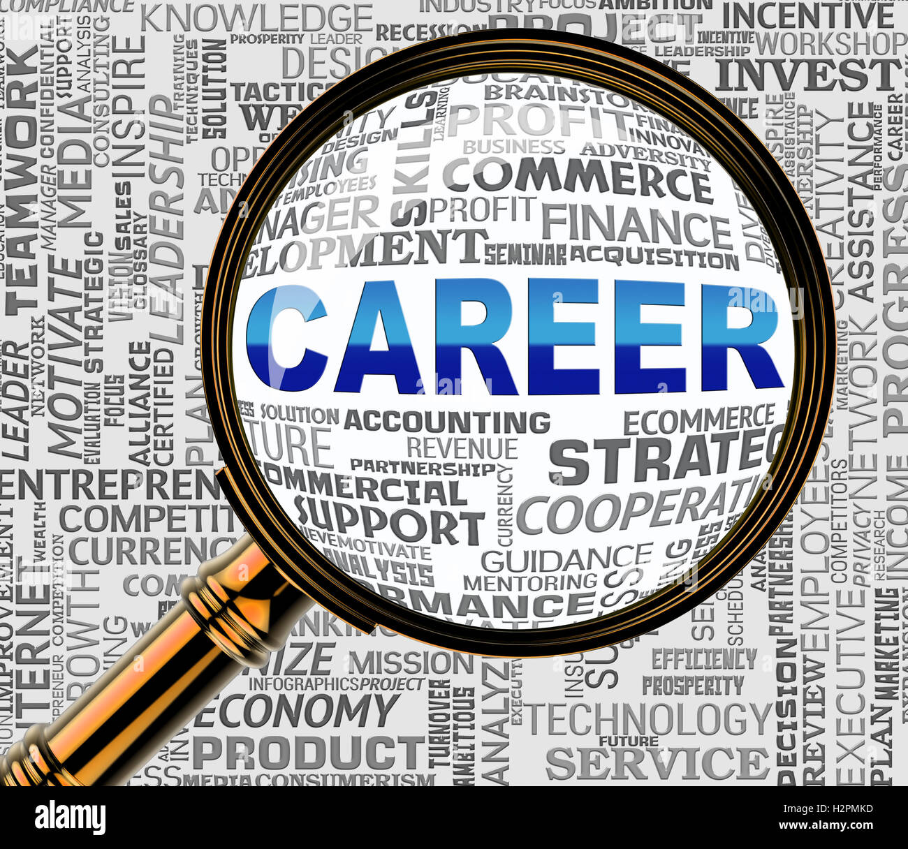 Career Word In Magnifier Indicates Profession Or Employment 3d ...