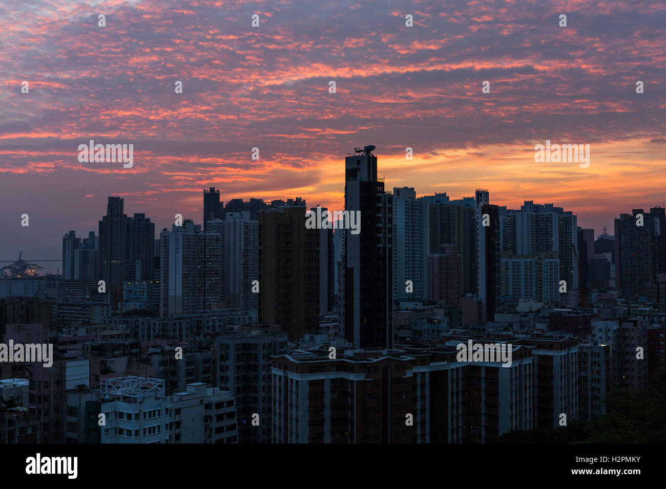 Magnificent sunset and colors during fall in Hong Kong. From Shek Kip ...
