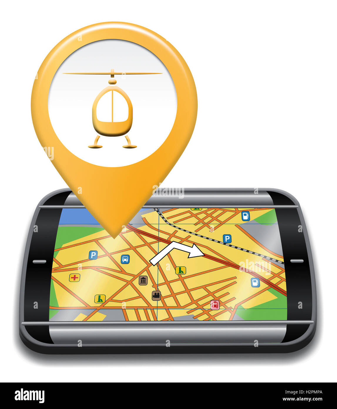 Heliport Gps Representing Helicopter Transportation And Navigator Stock ...