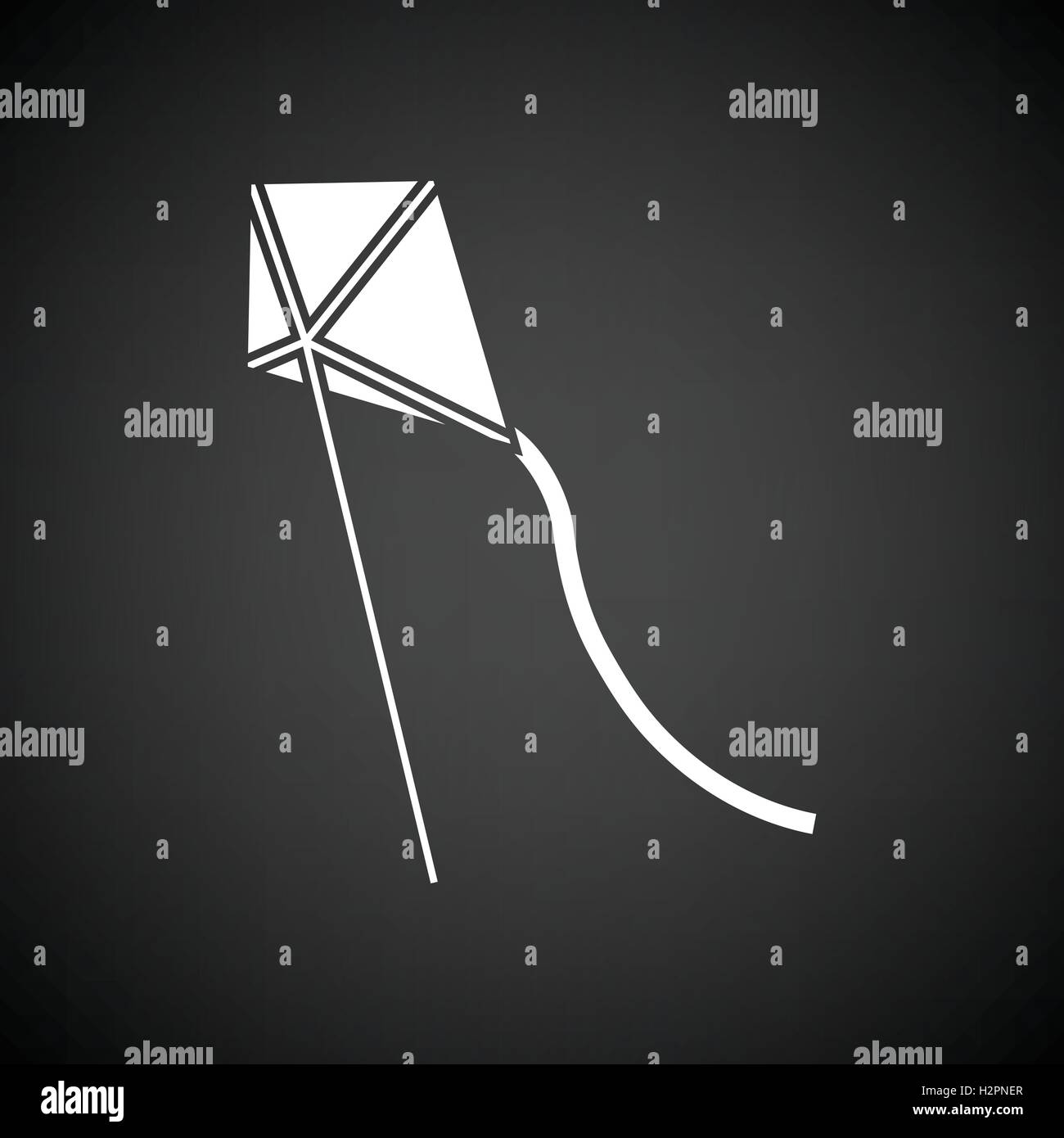 Kite in sky icon. Black background with white. Vector illustration ...