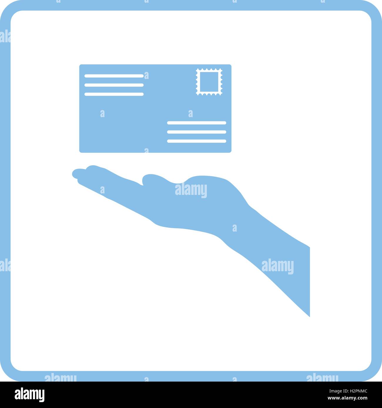Hand holding letter icon. Blue frame design. Vector illustration Stock ...
