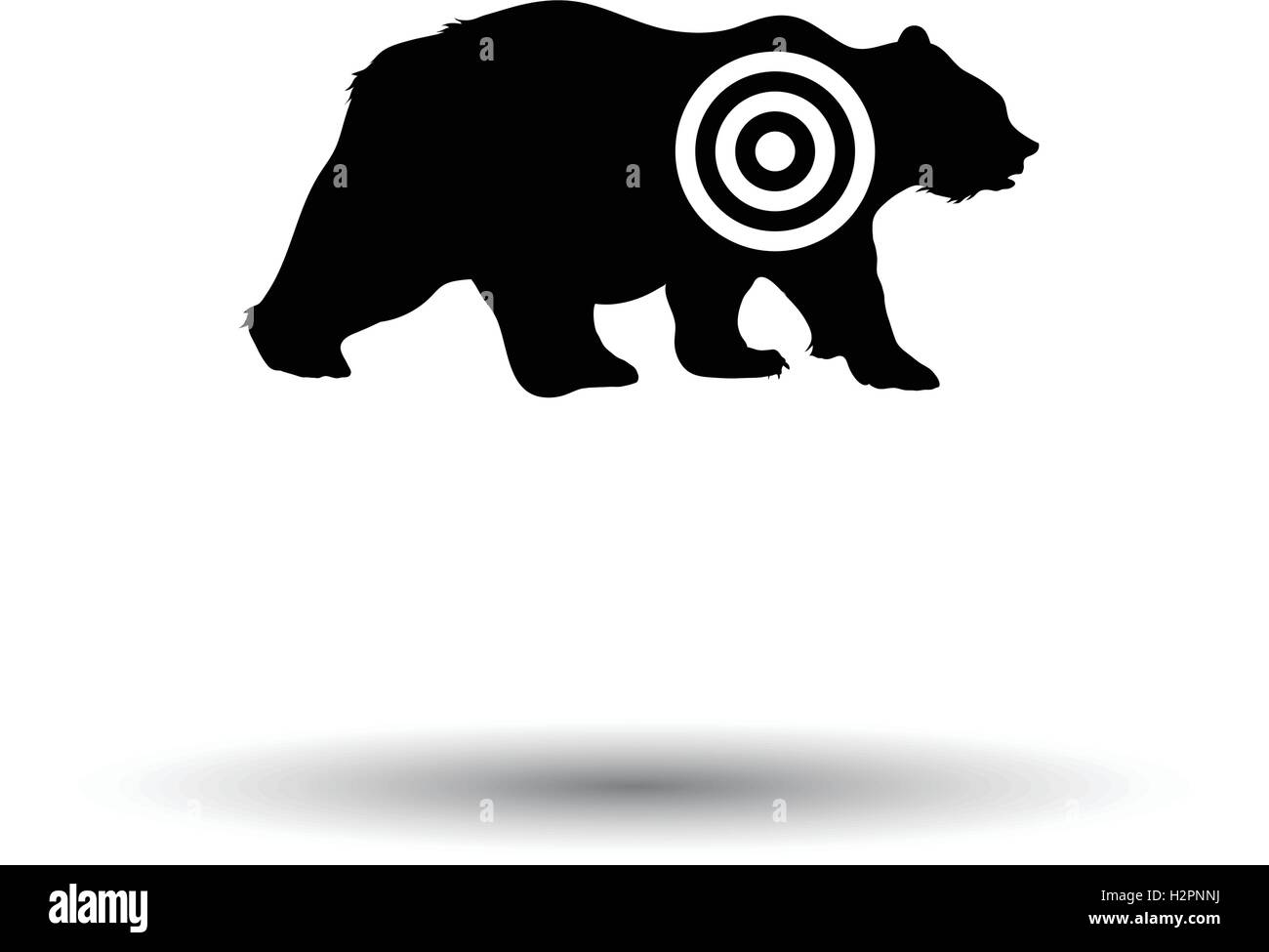 Bear silhouette with target icon. White background with shadow design ...