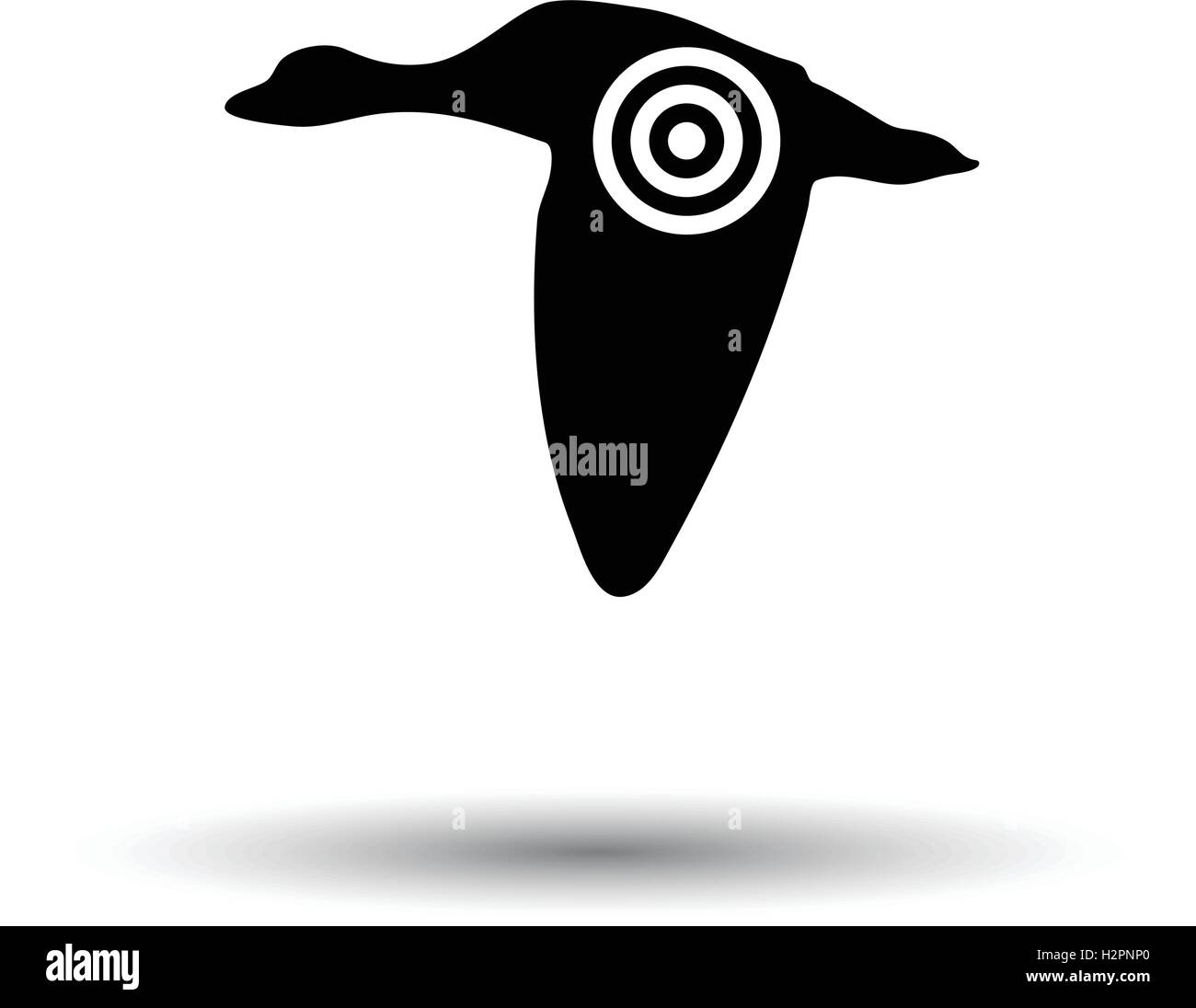 Flying duck silhouette with target icon. White background with shadow ...