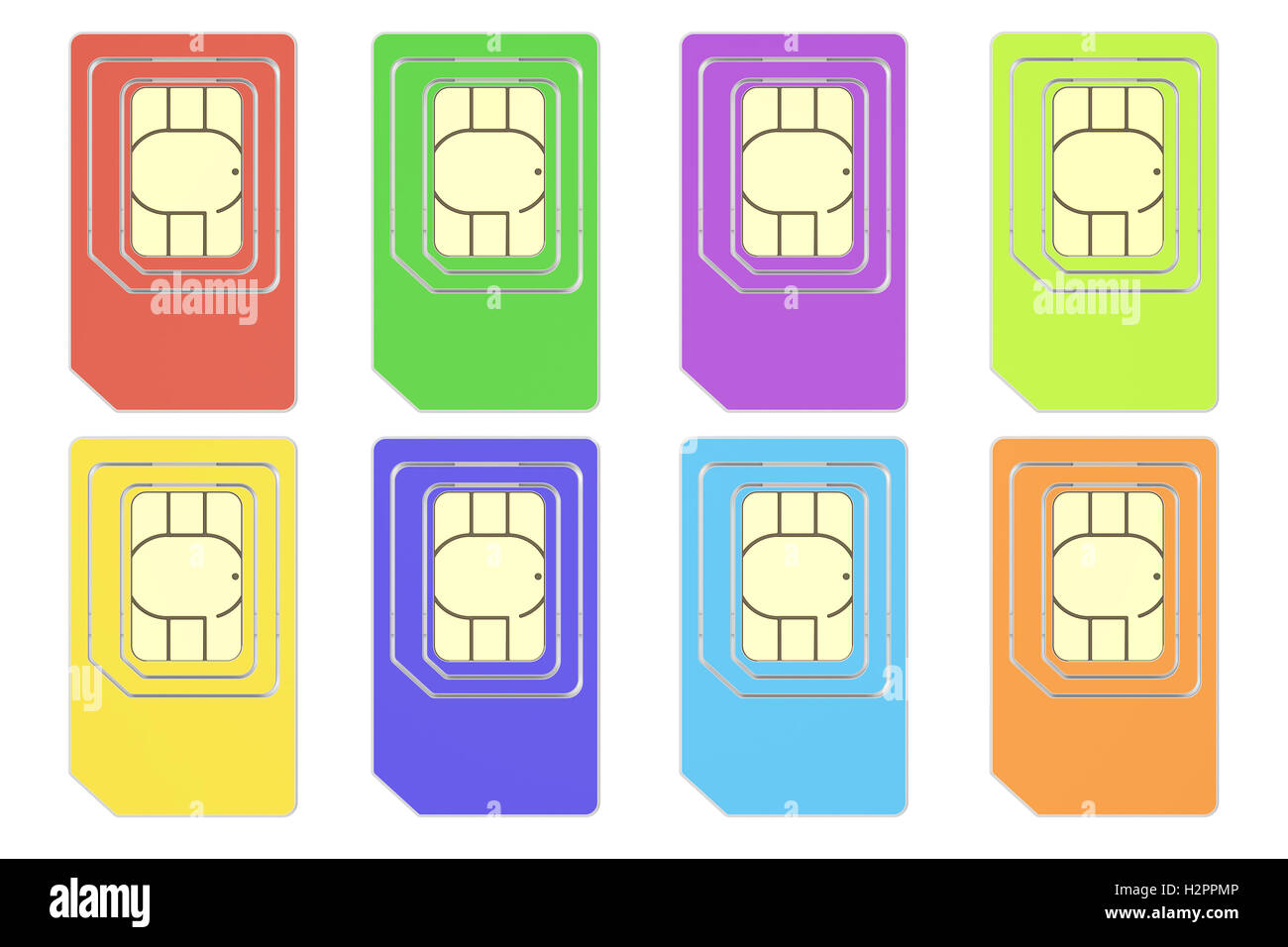 Set of colored SIM cards, 3D rendering isolated on white background ...