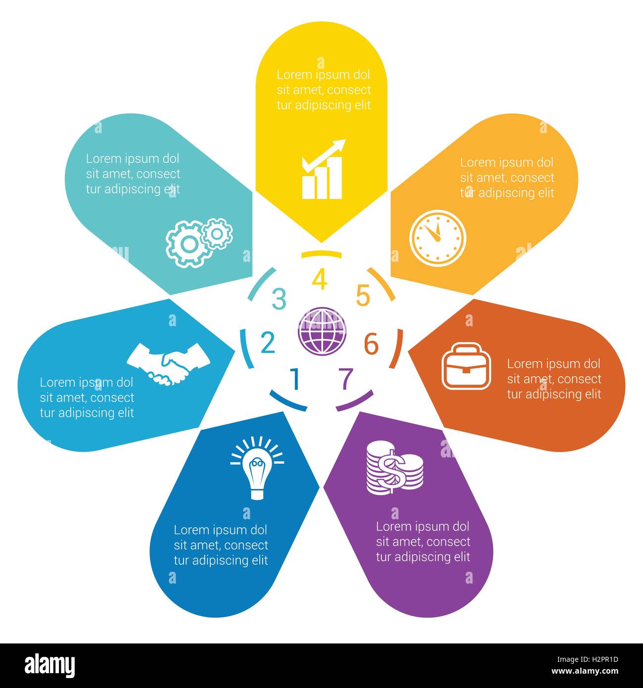 Color Arrows arranged in circle, pointing inside the circle. Template ...