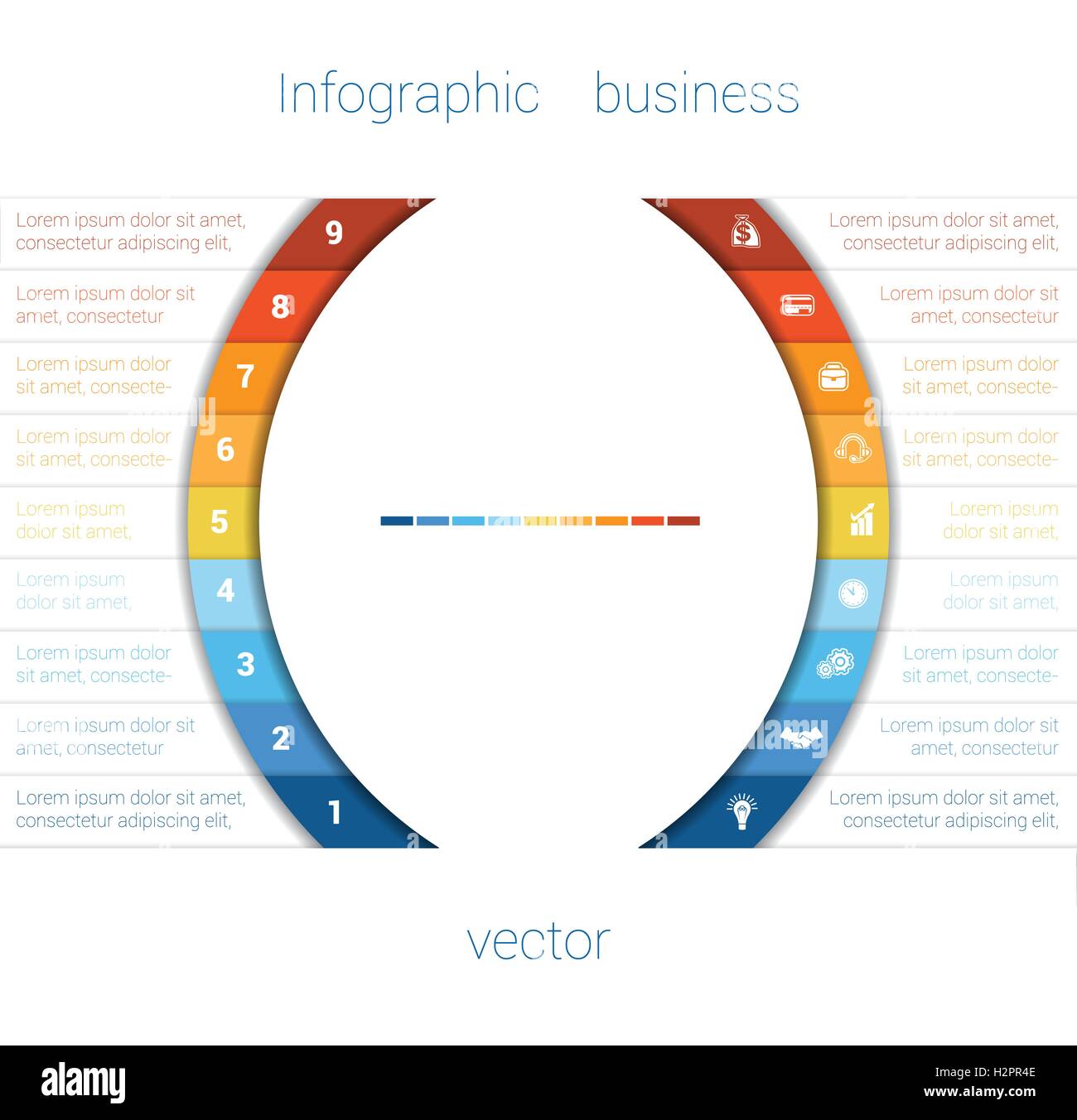 Vector Template Infographic Nine Position. Colorful Semicircles and ...