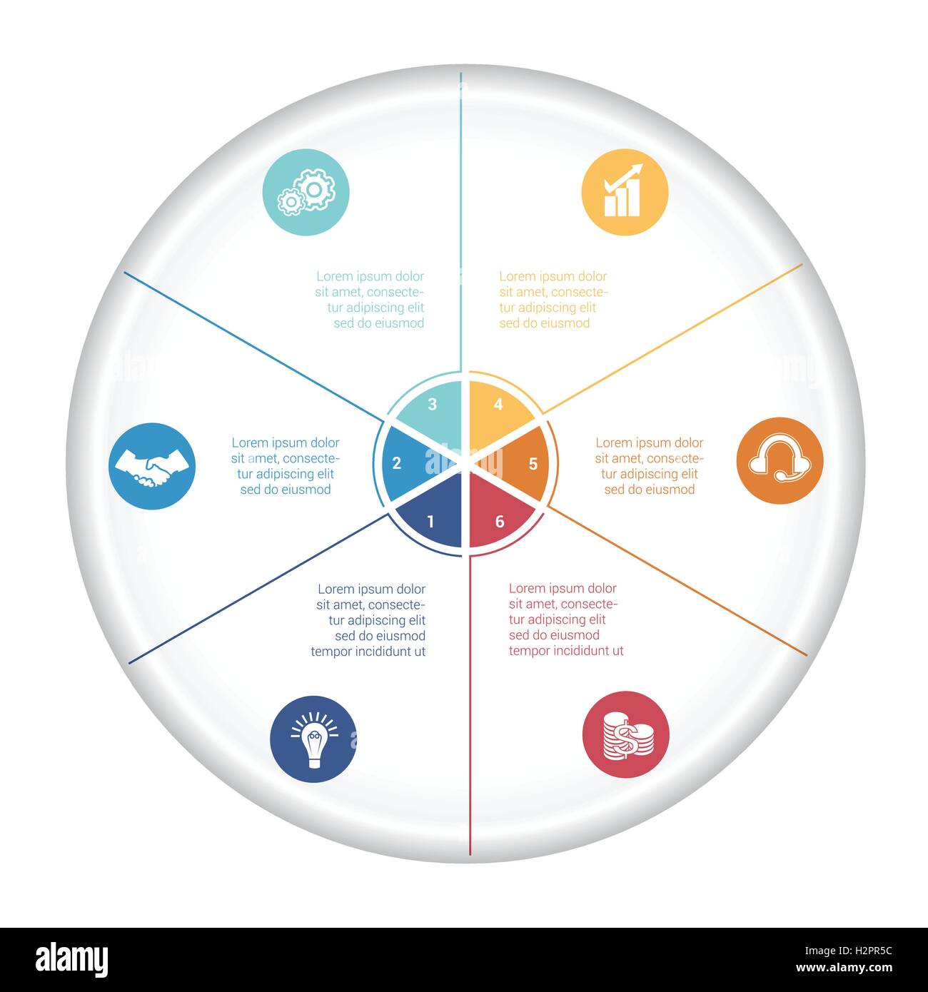 Pie chart diagram data 6 options for text area. Template infographic ...