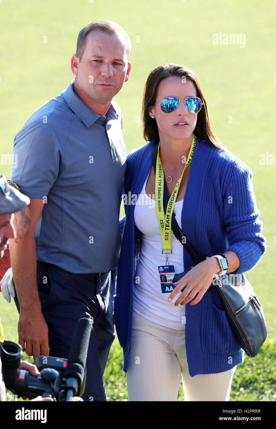 Europe's Sergio Garcia with girlfriend Angela Akins during the Fourball ...