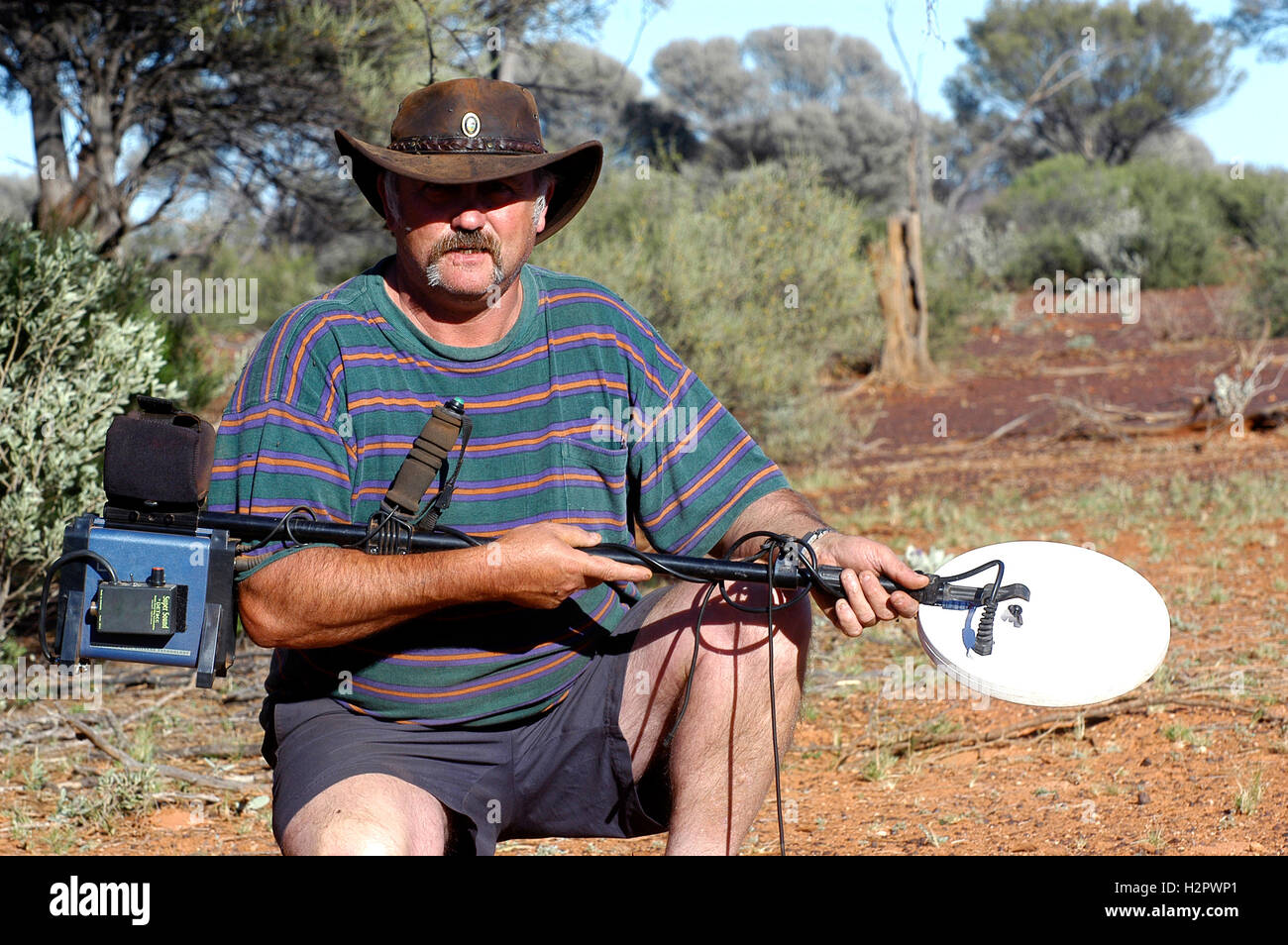 Gold digger in the Australian desert before the departure for hunting ...
