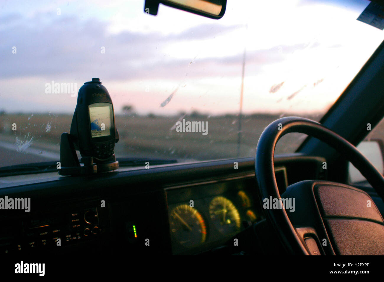 Inside a car on an Australian road at sunset Stock Photo - Alamy