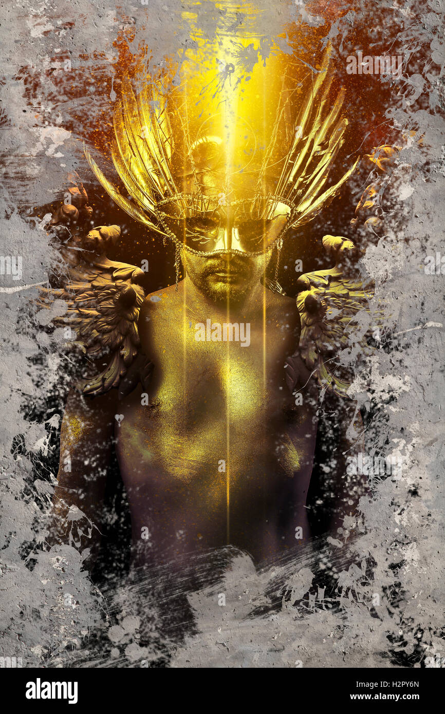 Golden spirit, man over textured background Stock Photo - Alamy