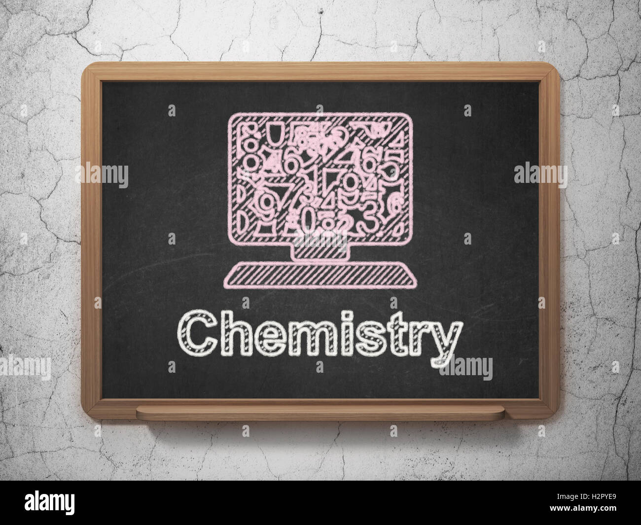 Education concept: Computer Pc and Chemistry on chalkboard background ...