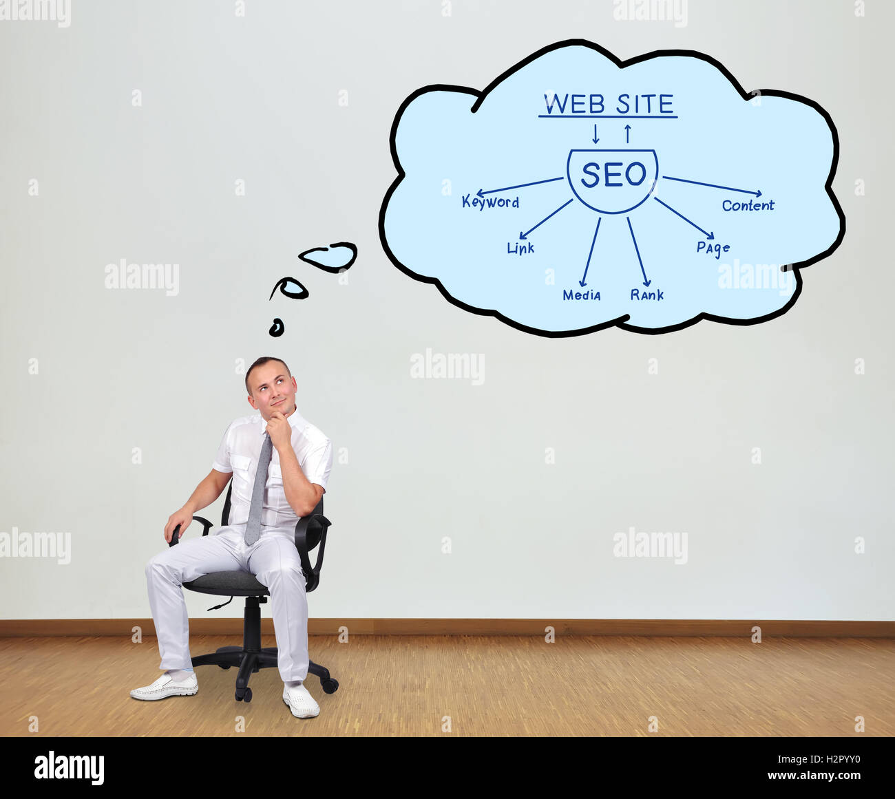 man thinking about seo Stock Photo - Alamy