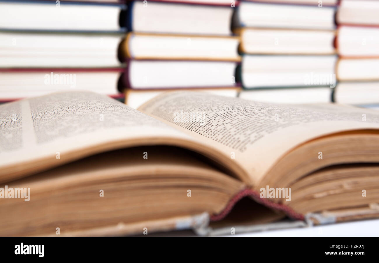 Book pile open hi-res stock photography and images - Alamy