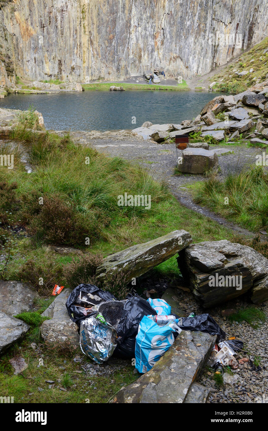 Litter in the Blue Pool in a quarry above Friog, near Fairborne in ...