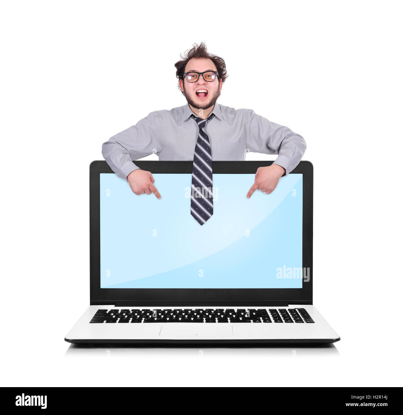 pointing to screen laptop Stock Photo - Alamy
