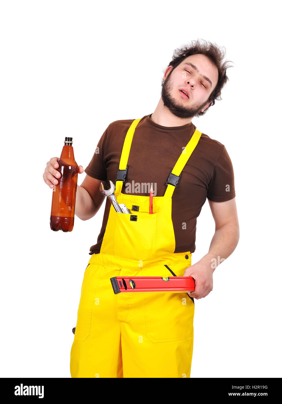builder with beer Stock Photo - Alamy