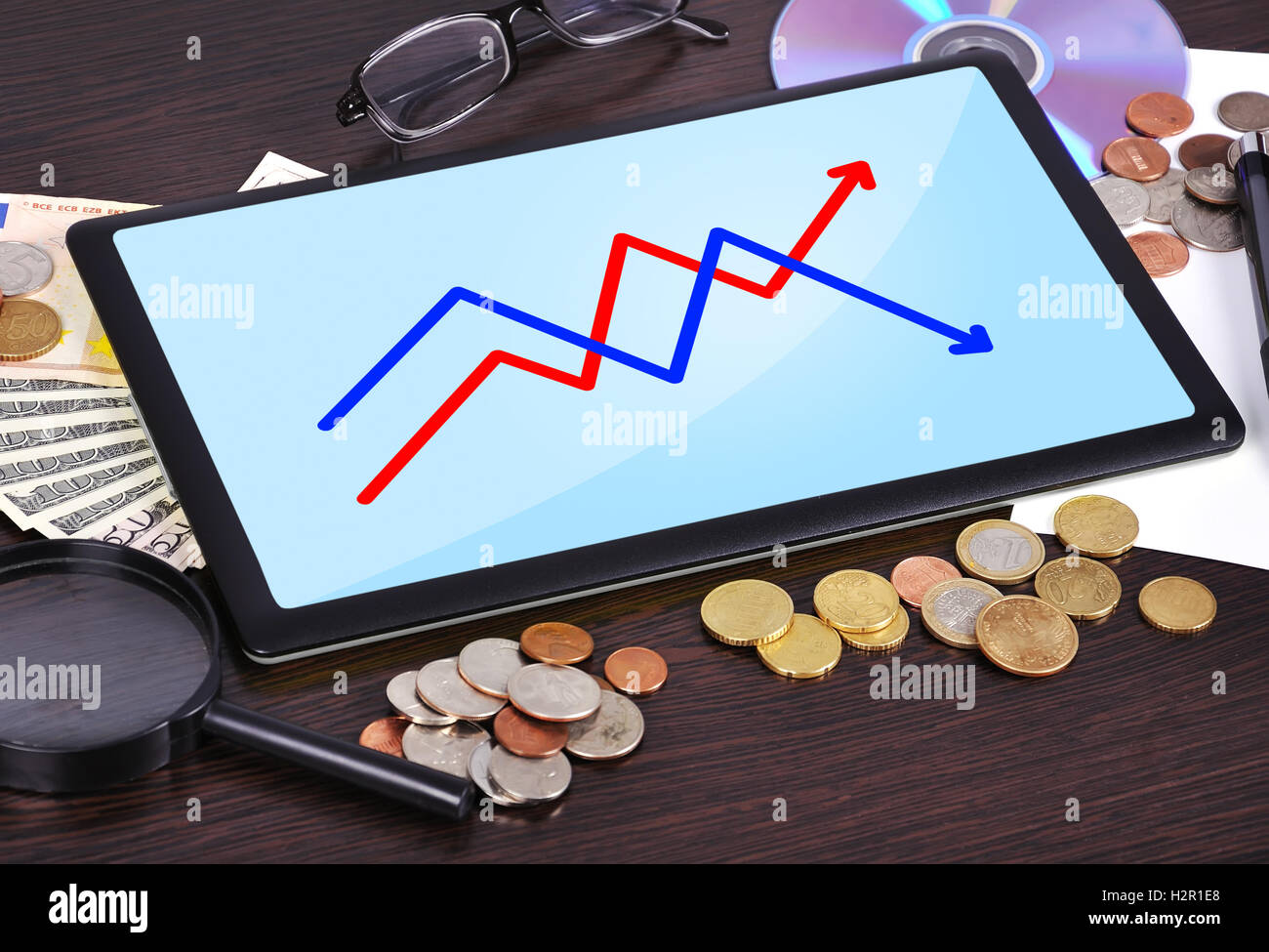 tablet with chart of profit Stock Photo - Alamy