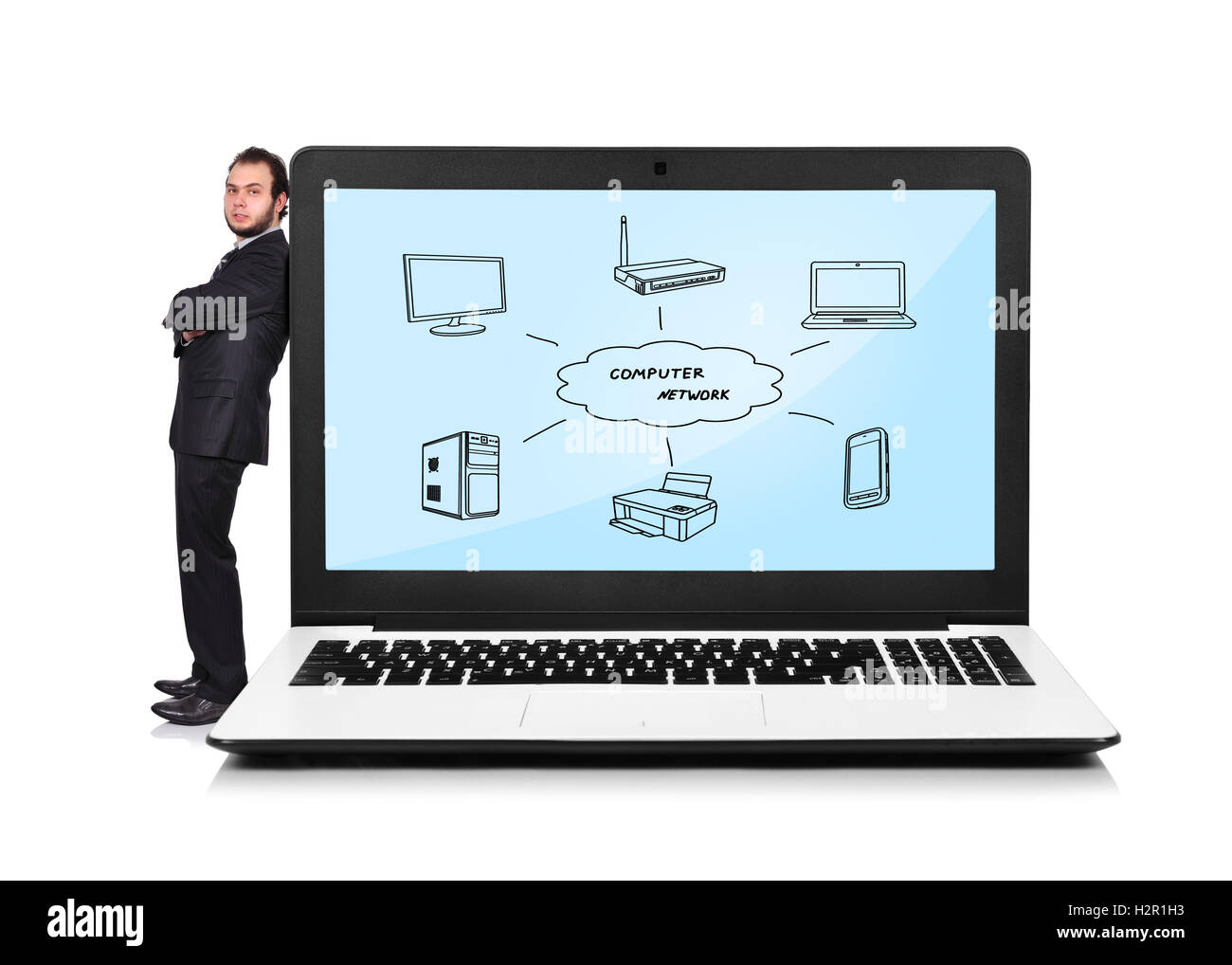 laptop with computer network Stock Photo - Alamy