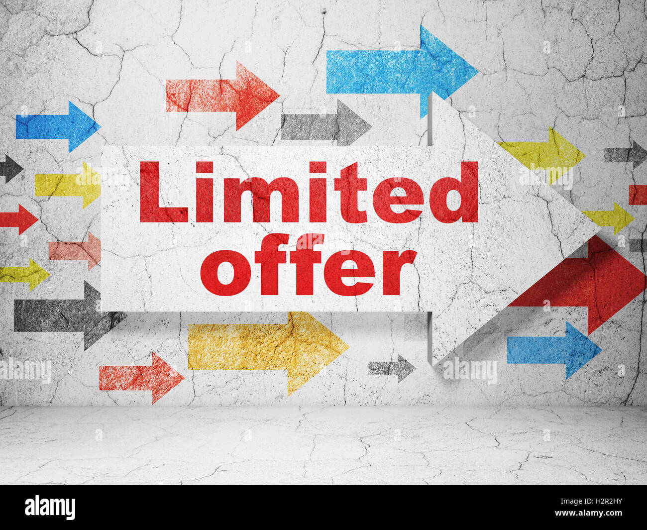 Business concept: arrow with Limited Offer on grunge wall background ...