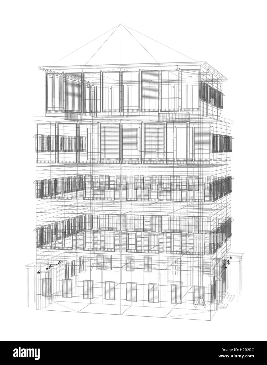 Highly detailed building. Wire-frame render Stock Photo - Alamy