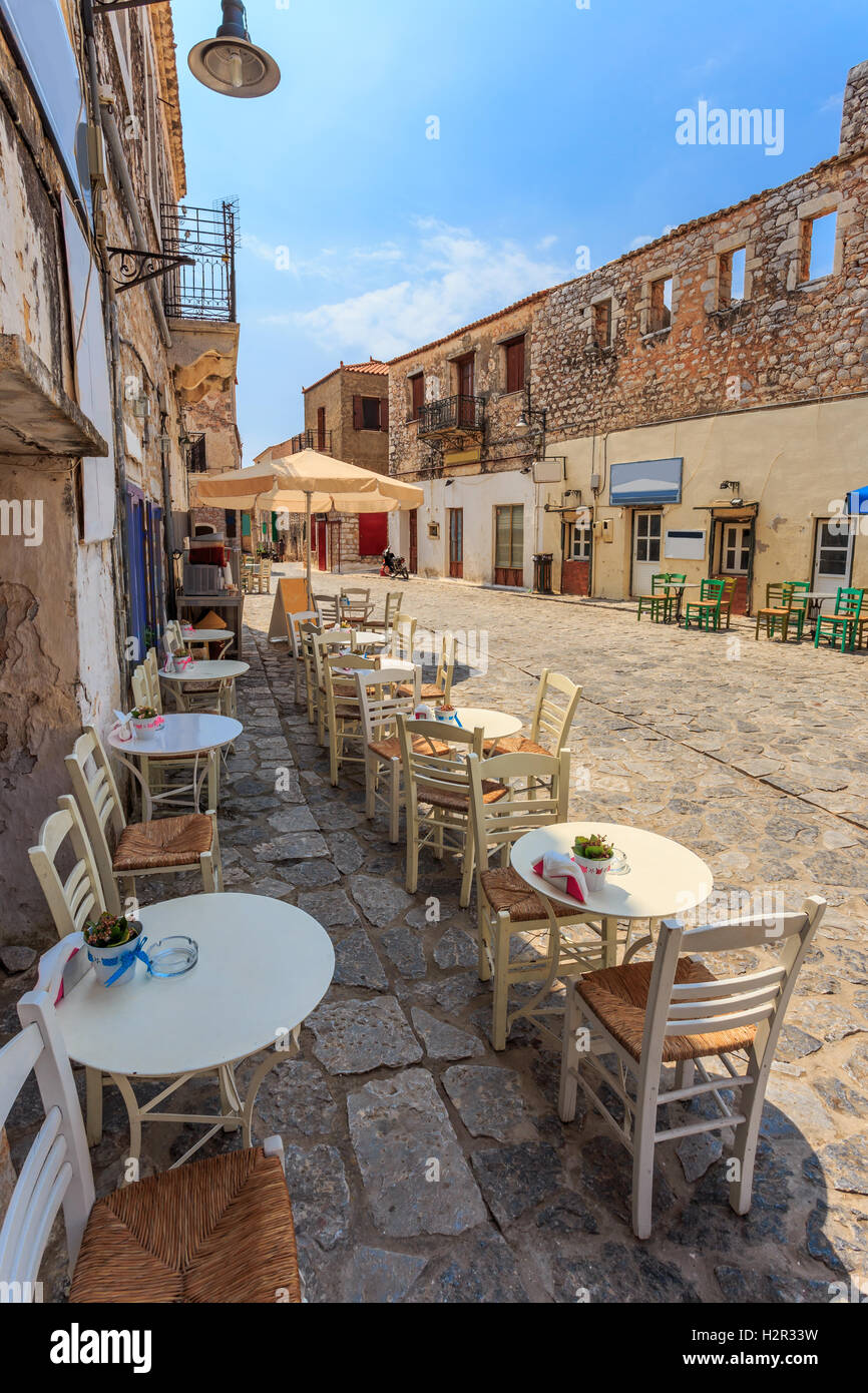 traditional paved street in Areopolis town, Greece Stock Photo - Alamy