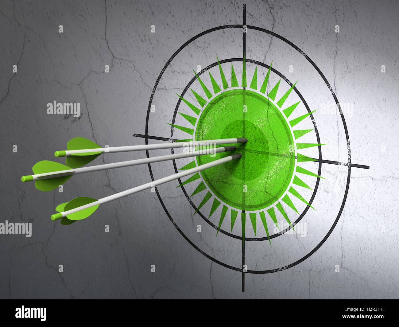 Travel concept: arrows in Sun target on wall background Stock Photo - Alamy