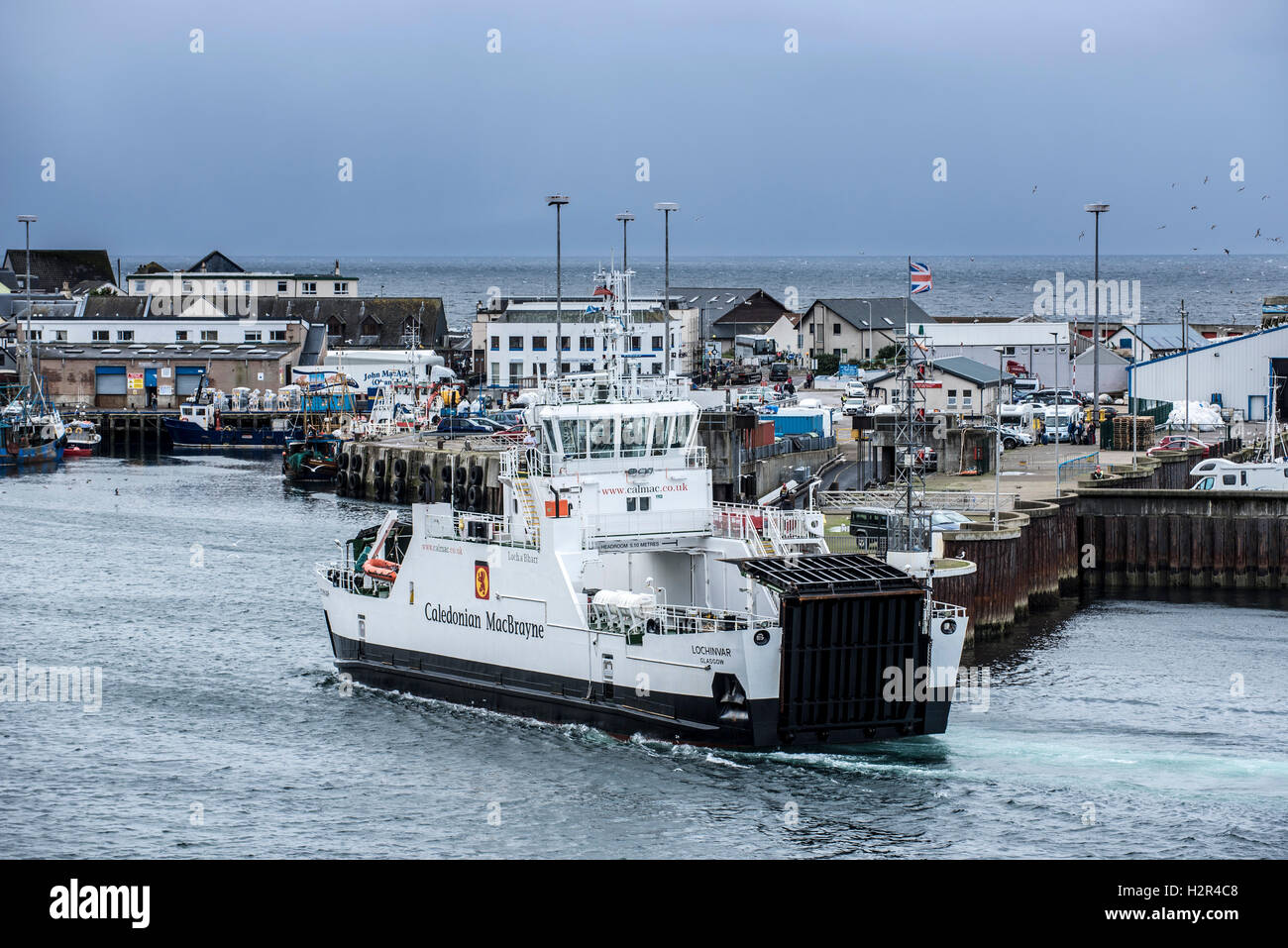 The ferry MV Lochinvar of Caledonian Macbrayne enters the port of ...