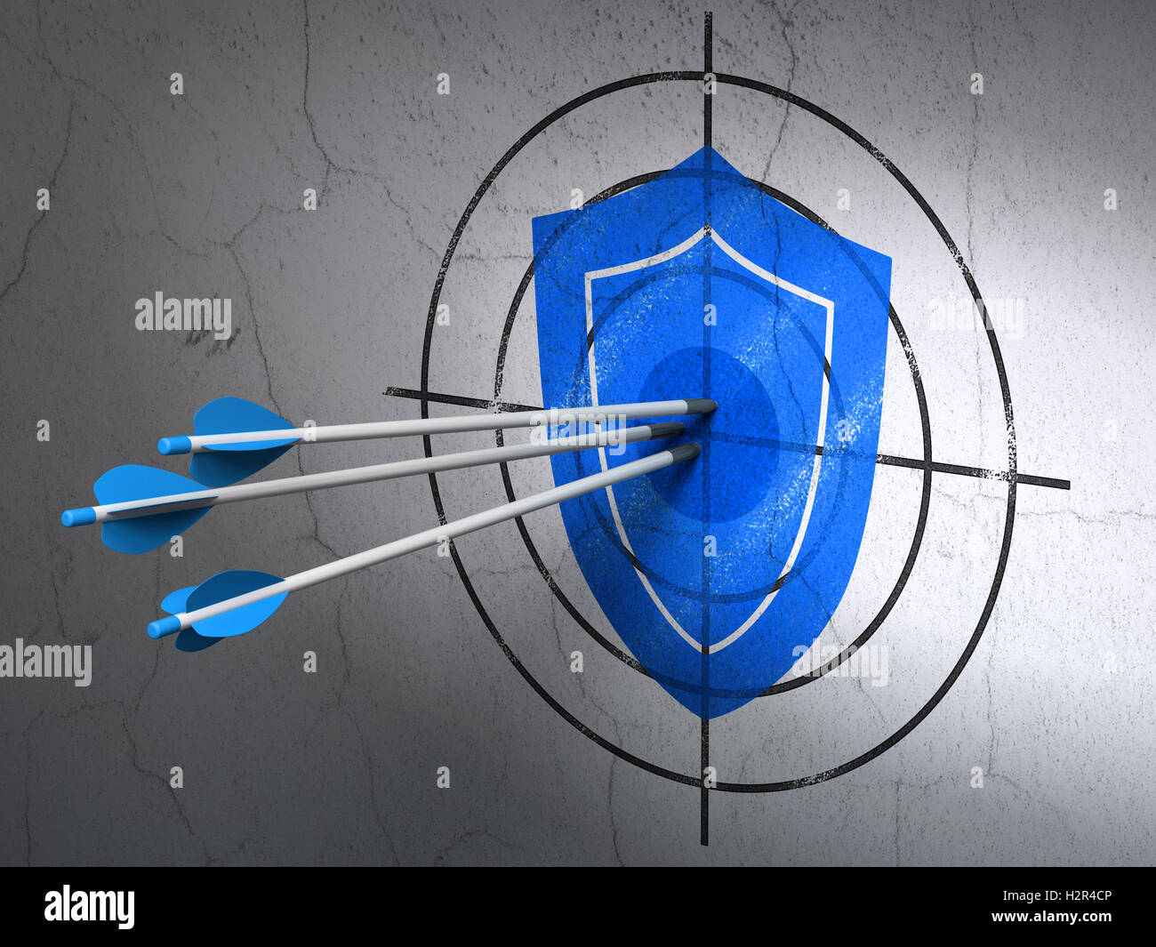 Protection concept: arrows in Shield target on wall background Stock ...