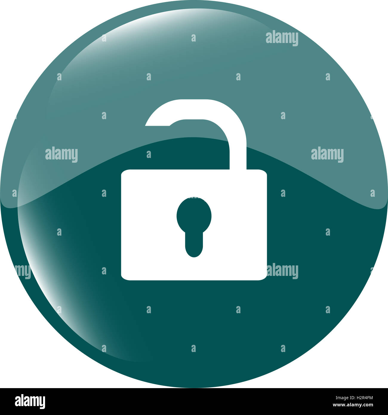 open lock glossy button isolated over white background Stock Photo - Alamy